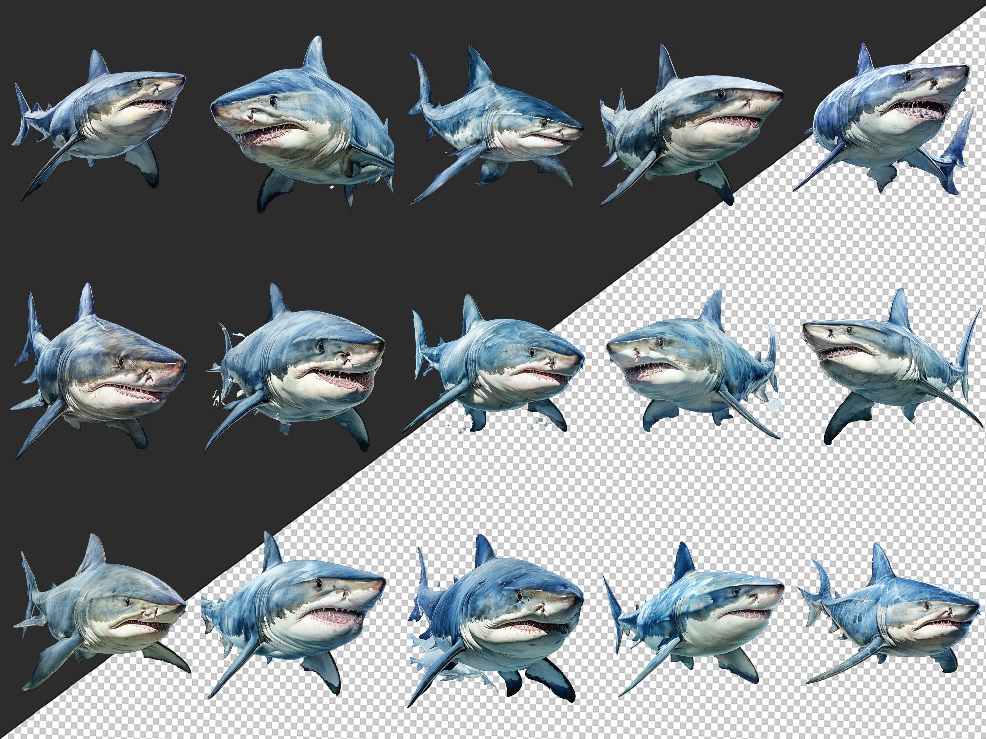 Shark Clipart Bundle 36 High Quality Transparent Watercolor - Etsy