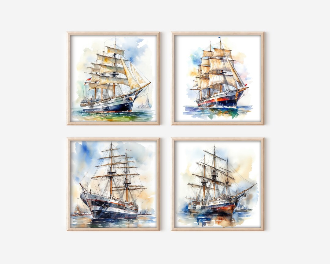Clipper Ship Digital Download, Set of 4 High-resolution PNG Images ...