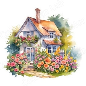 Flower Cottage Printable Clipart Set, 8 High-resolution PNG Art Images ...