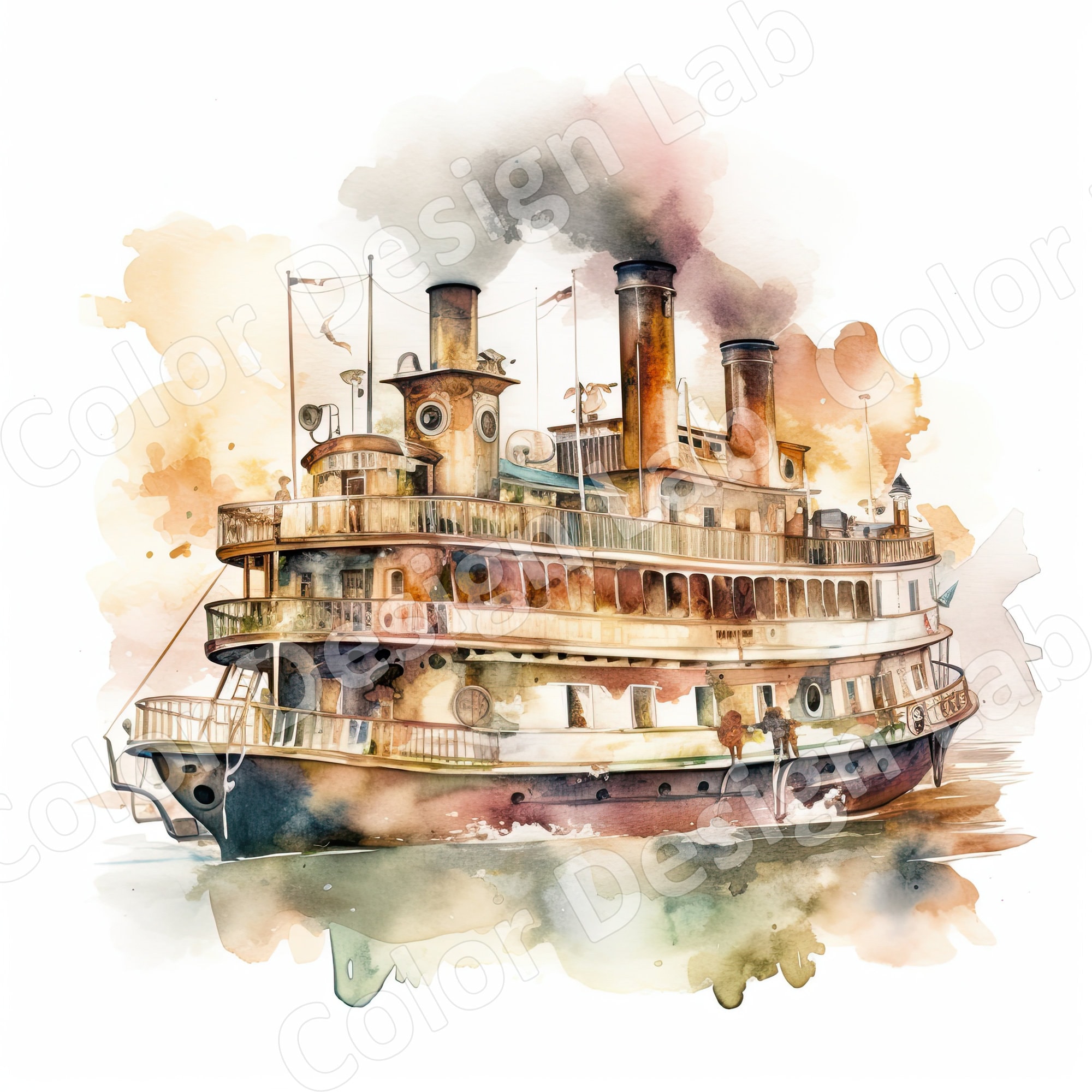 Vintage Steamboat Journey Printable Clipart Set 8 - Etsy