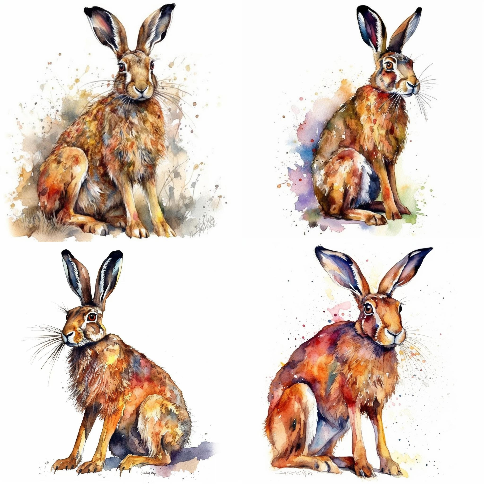 Hare Clipart Set of 8, High-quality PNG, Watercolor Hare Instant ...