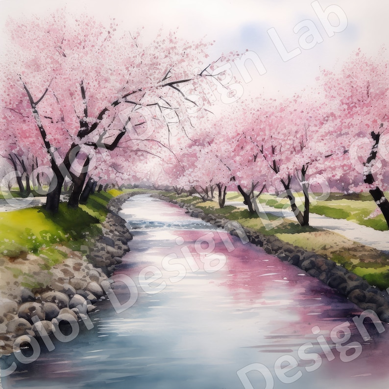 Download Cherry Blossom River Clipart 4 High-resolution - Etsy