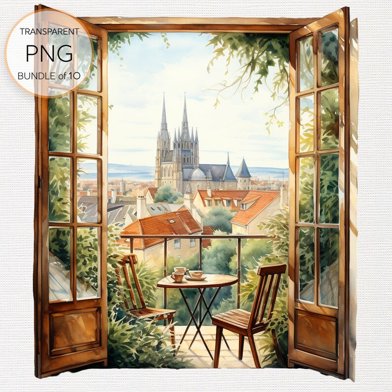 Set of 10 Watercolor Victorian Window View Clipart Pngs for Card Making ...