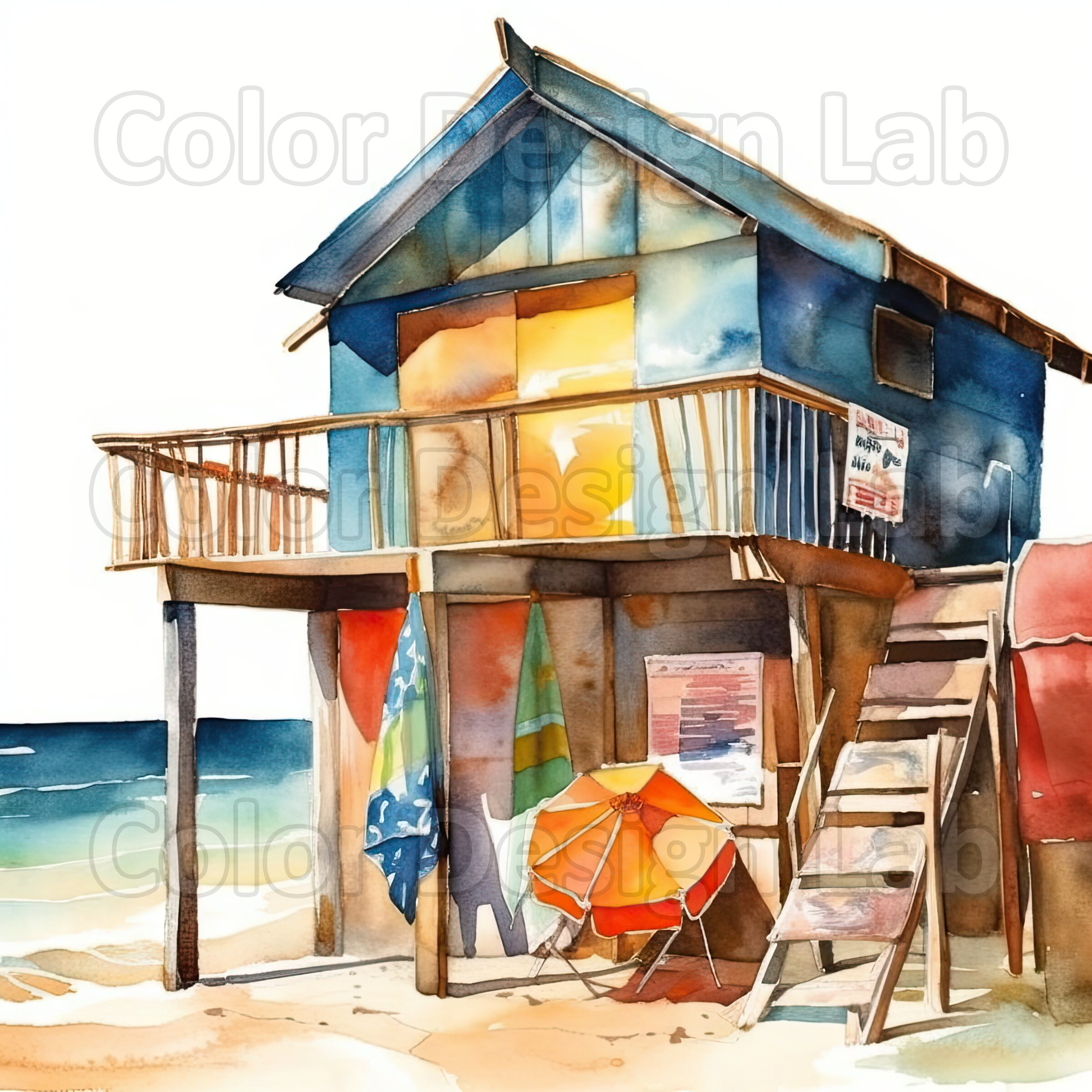 Beach Hut Summer Printable Clipart - High-quality PNG, Set of 8 Digital ...