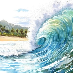 Tropical Beach Surfing Waves Clipart Pack - 8 High-resolution PNG ...