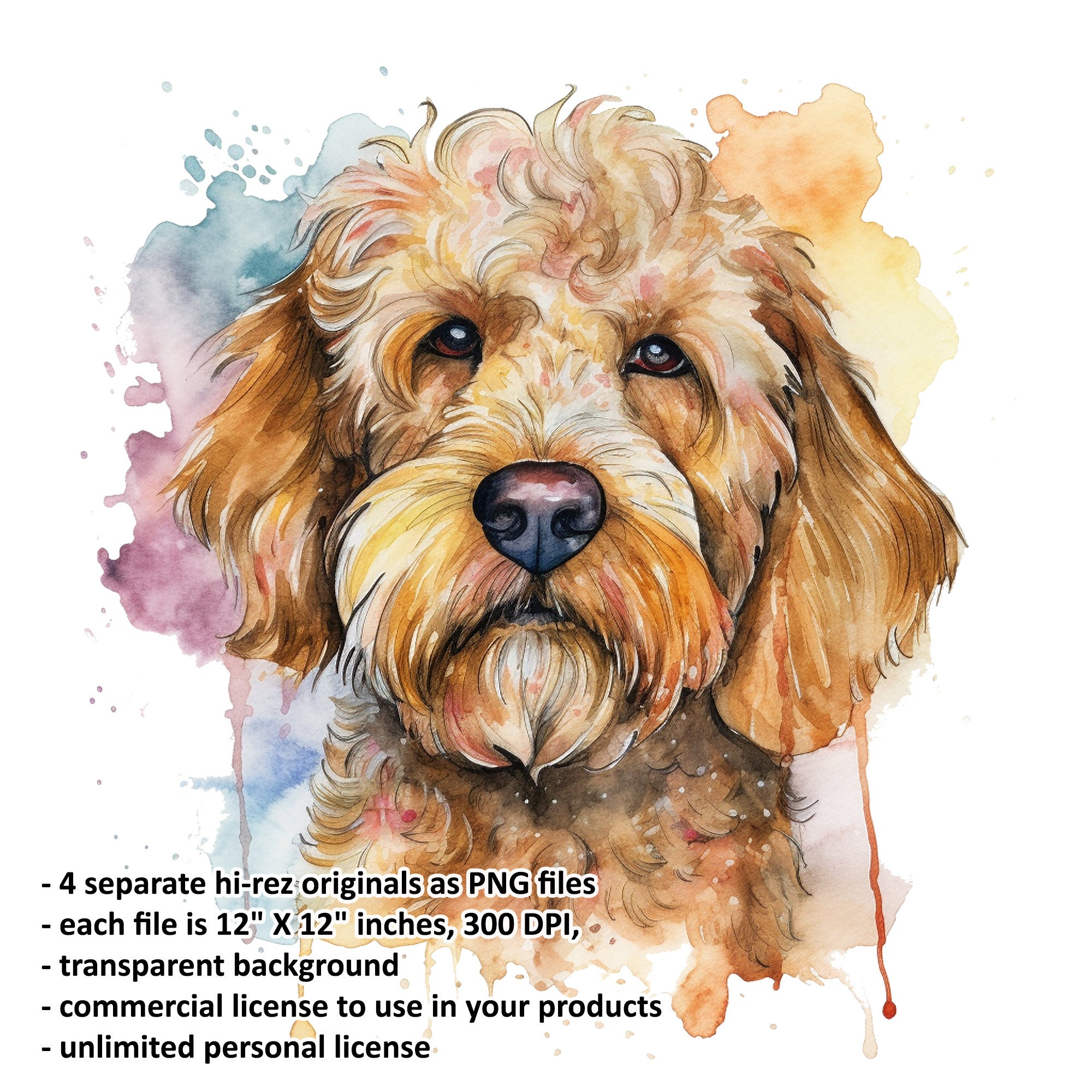 Labradoodle Watercolor Clipart Hand-painted Poodle Mix Curly - Etsy