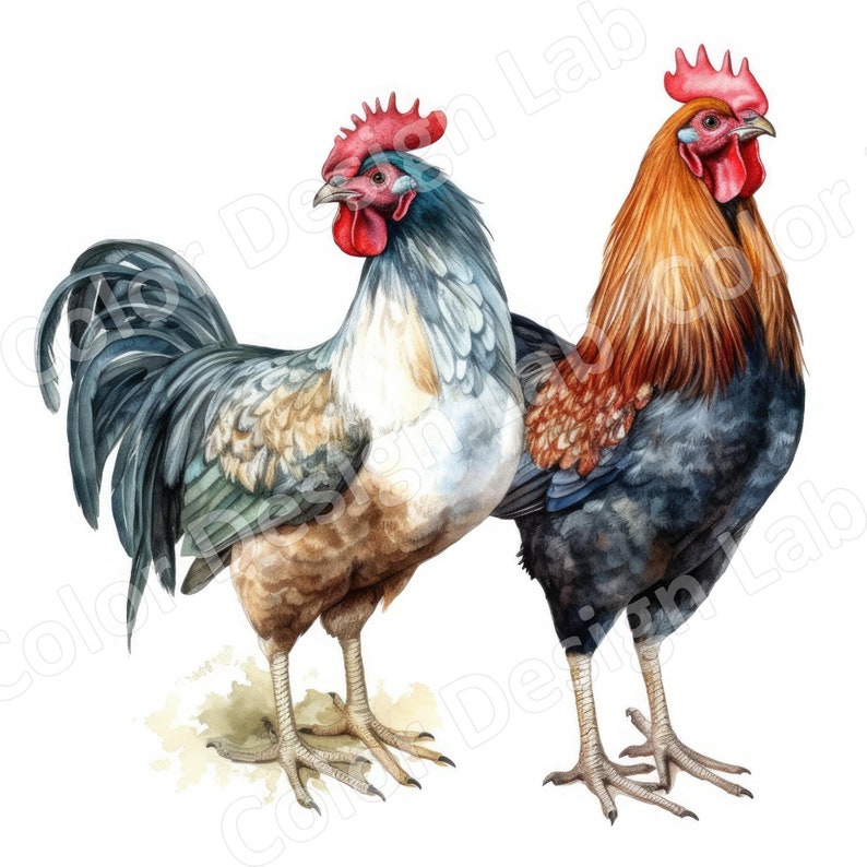 Cockerel Hen Printable Clipart Set 8 High Resolution Images - Etsy