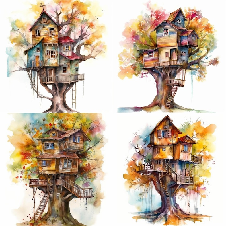 Tree House Clipart Set of 8 High-quality PNG Digital - Etsy