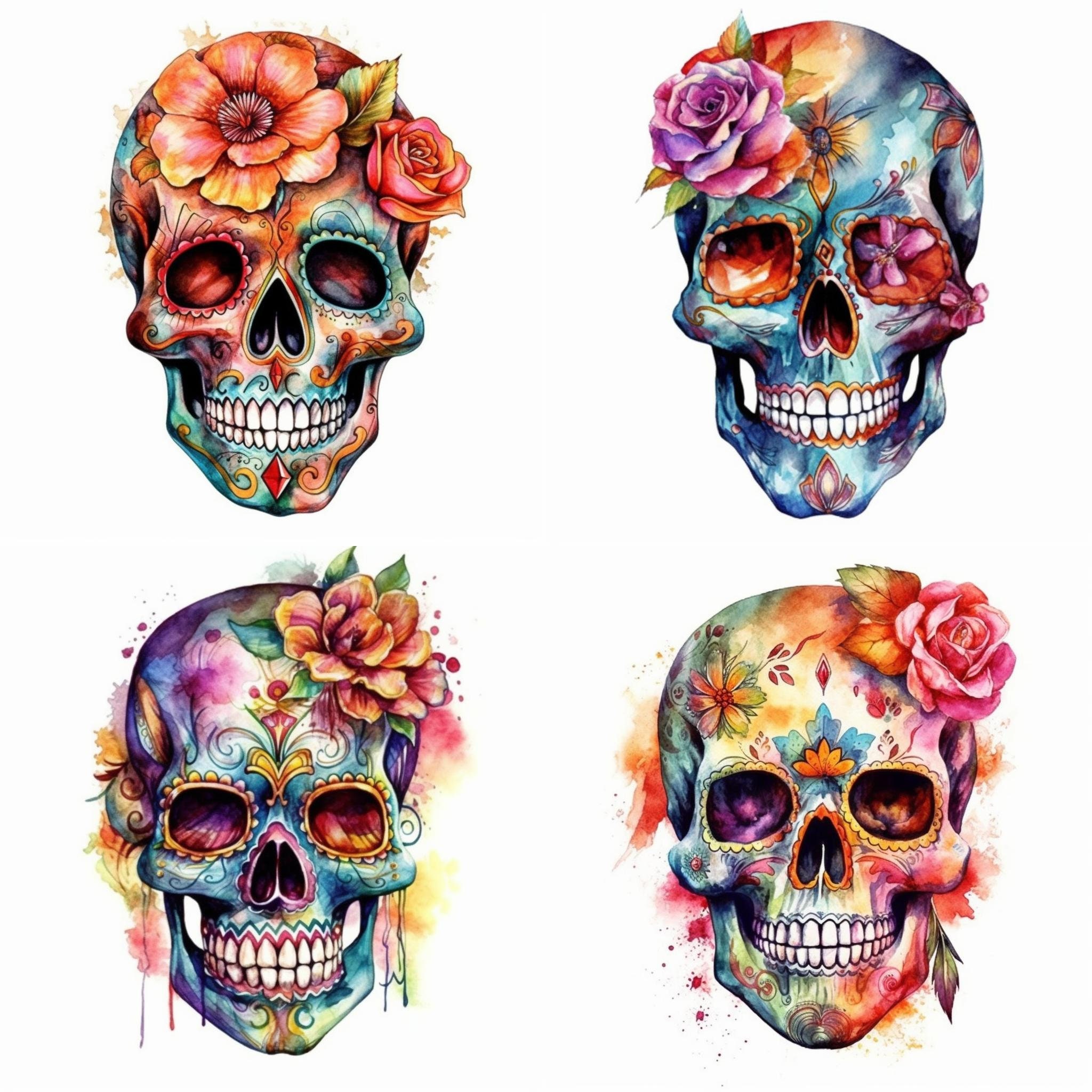 Sugar Skull Printable Clipart Bundle - Set of 8 PNG, Digital Download ...