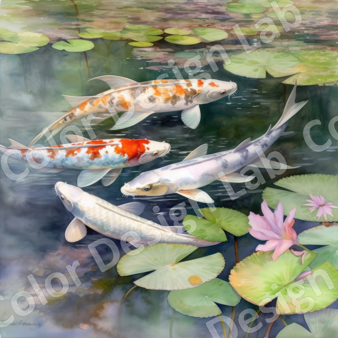 Tranquil Koi Pond Download Clipart, Set of 4 High-resolution Koi Fish ...
