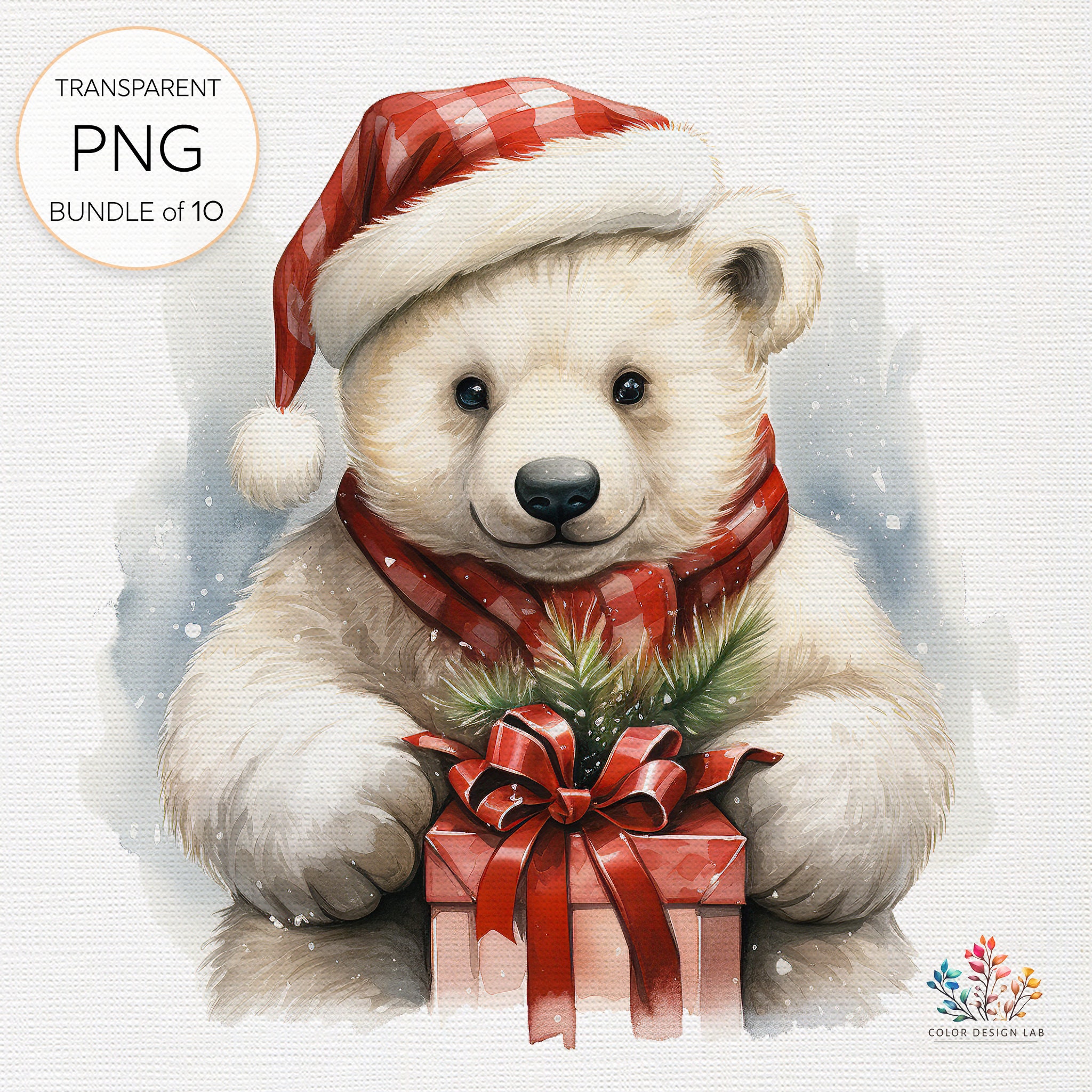 Christmas Polar Bear Clipart, Cute Polar Bear in Santa Hat, Watercolor ...