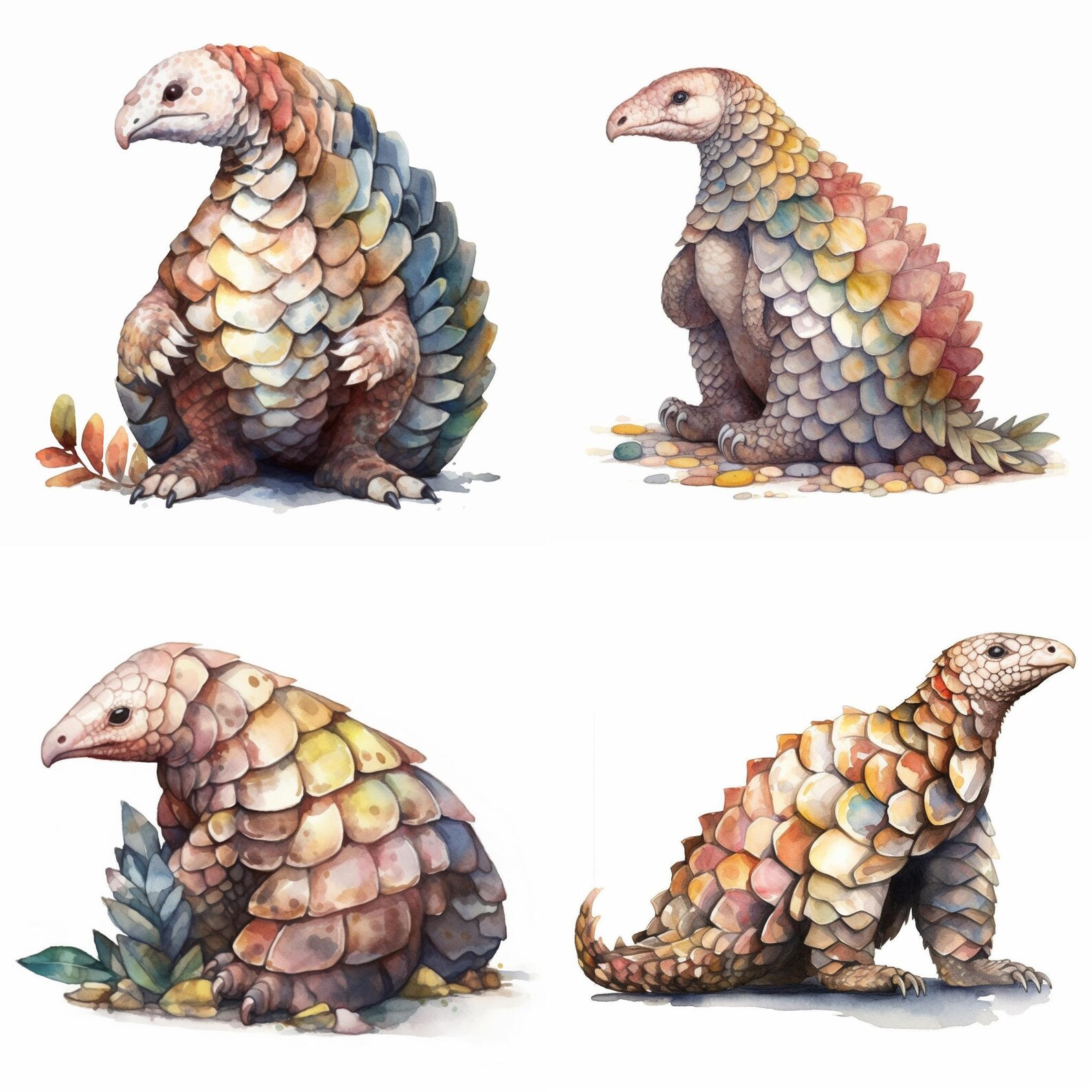 Happy Pangolin Clipart Bundle - Set of 8 Cute Animal PNG, Commercial ...