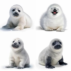 Happy Harp Seal Pup Printable Art - Set of 8 PNG, Commercial Use ...