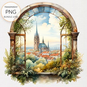 Set of 10 Watercolor Victorian Window View Clipart Pngs for Card Making ...
