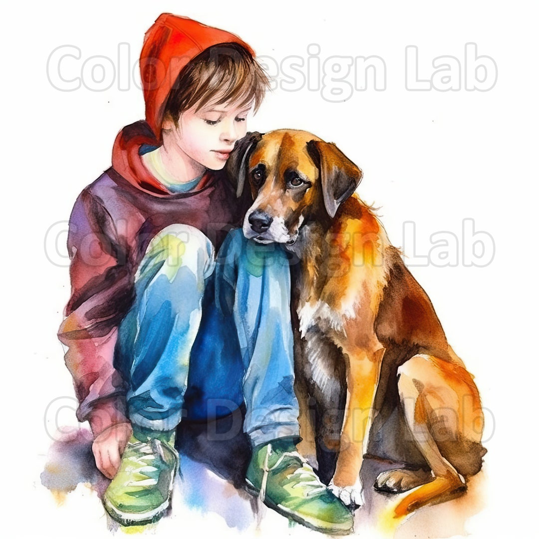 Boy and Puppy Clipart - Set of 8 PNG Files, High-resolution, Digital ...