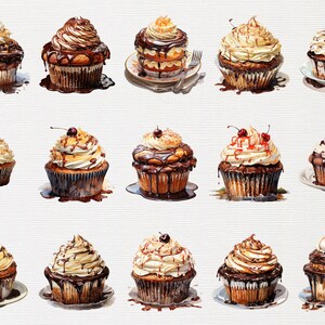Chocolate Cupcake Clipart Bundle of 36 Quality Transparent Watercolor ...