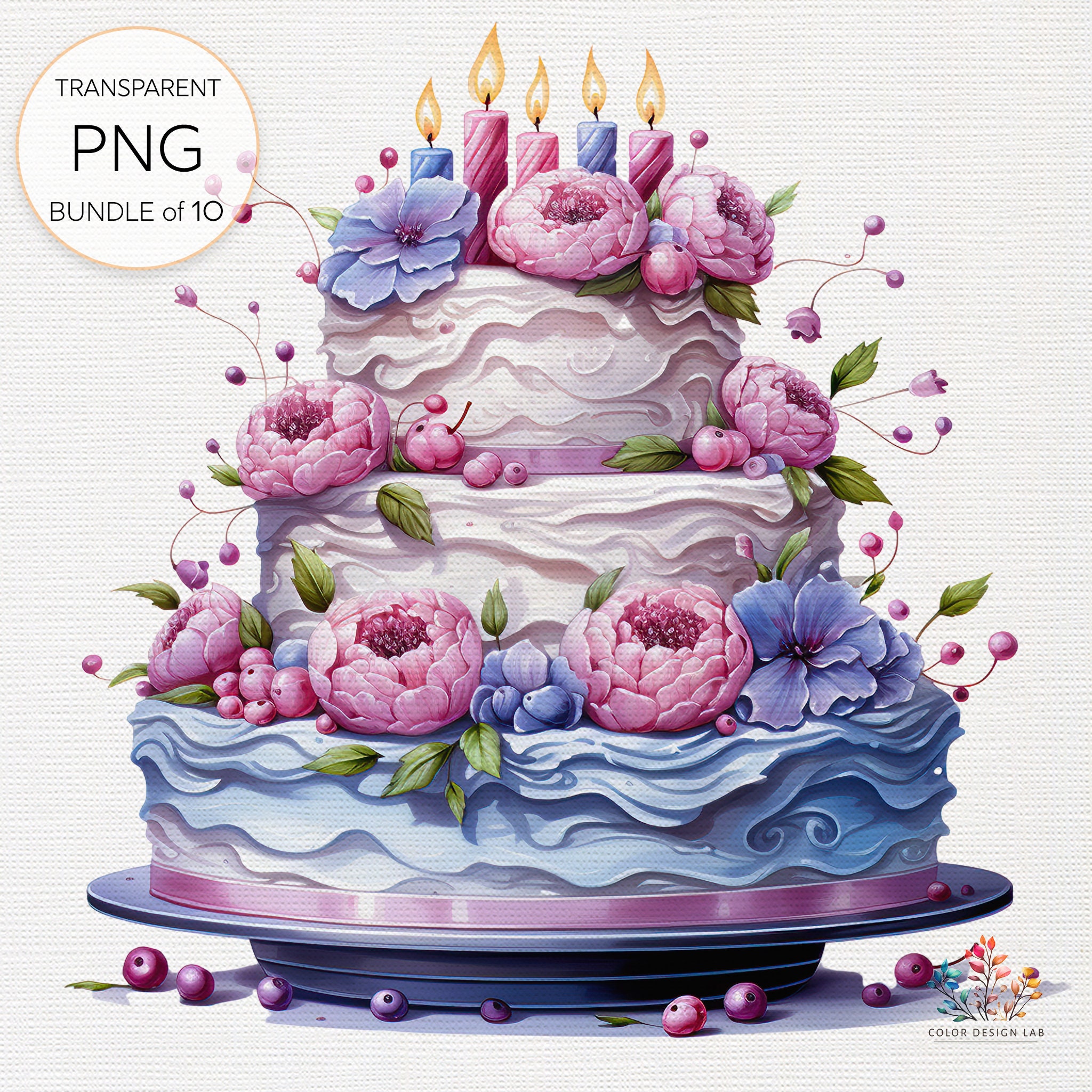 Colorful Birthday Cake Clipart Set 8 High Resolution PNG - Etsy