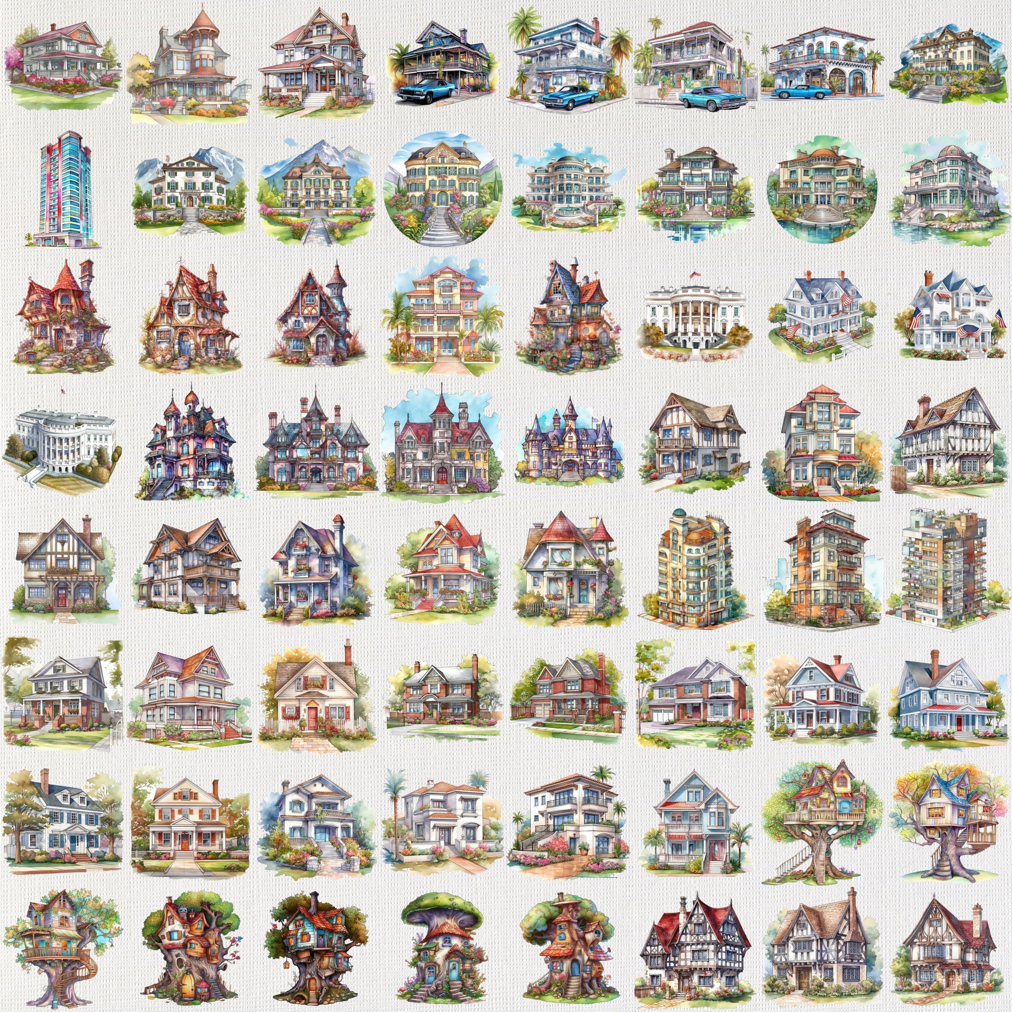 650+ House Clipart Bundle PNG Images, Digital Scrapbooking, Card Making ...