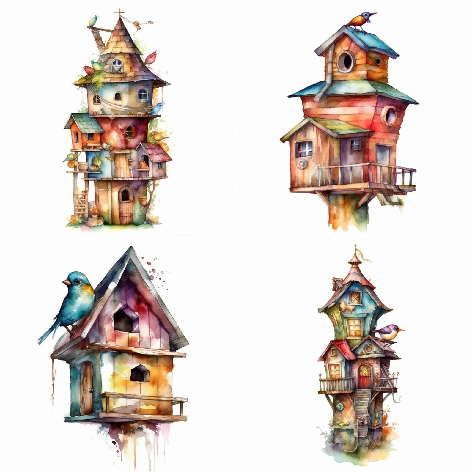 Bird House Clipart, Set of 8 Bird House PNG, Bird House Watercolor ...