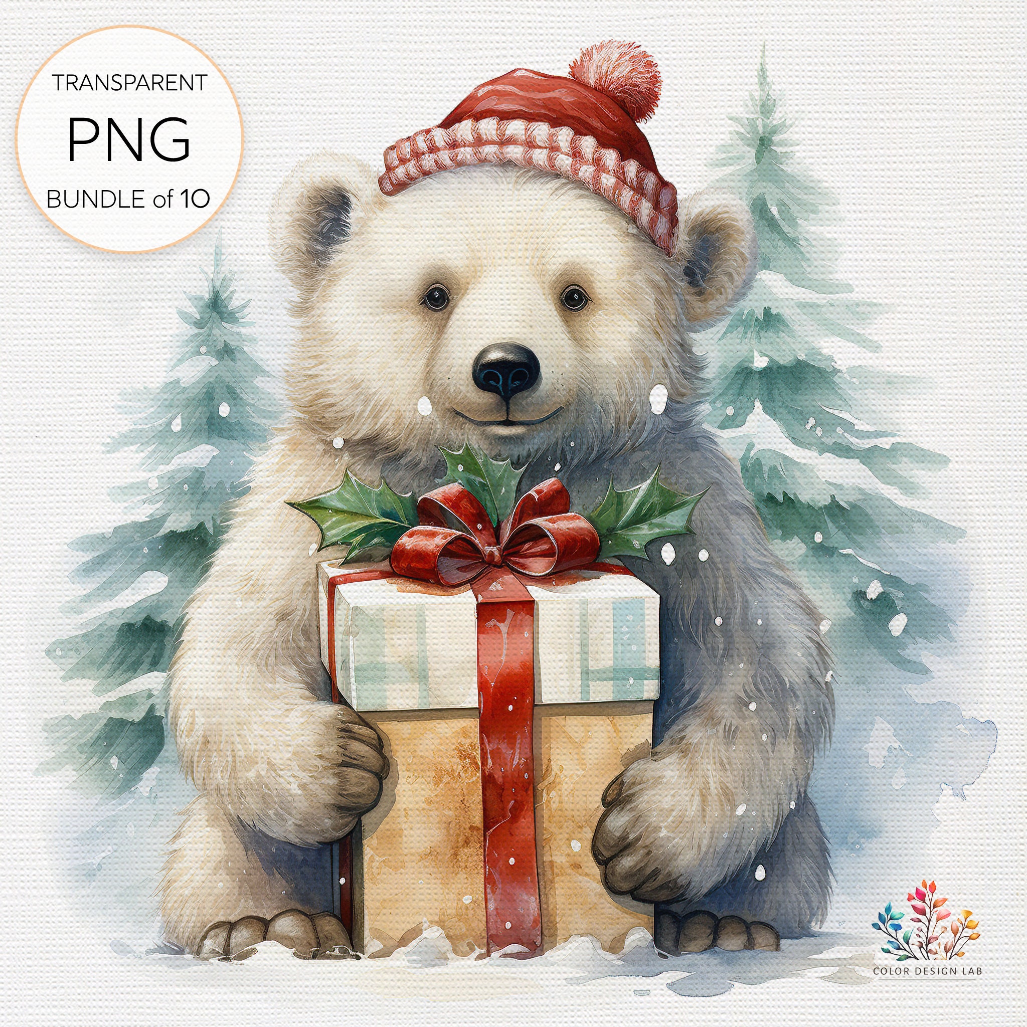 Christmas Polar Bear Clipart, Cute Polar Bear in Santa Hat, Watercolor ...