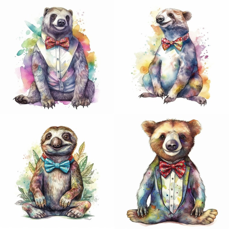 Happy Sloth in Bow Tie Clipart Bundle - 8 High-resolution Sloth Pngs ...