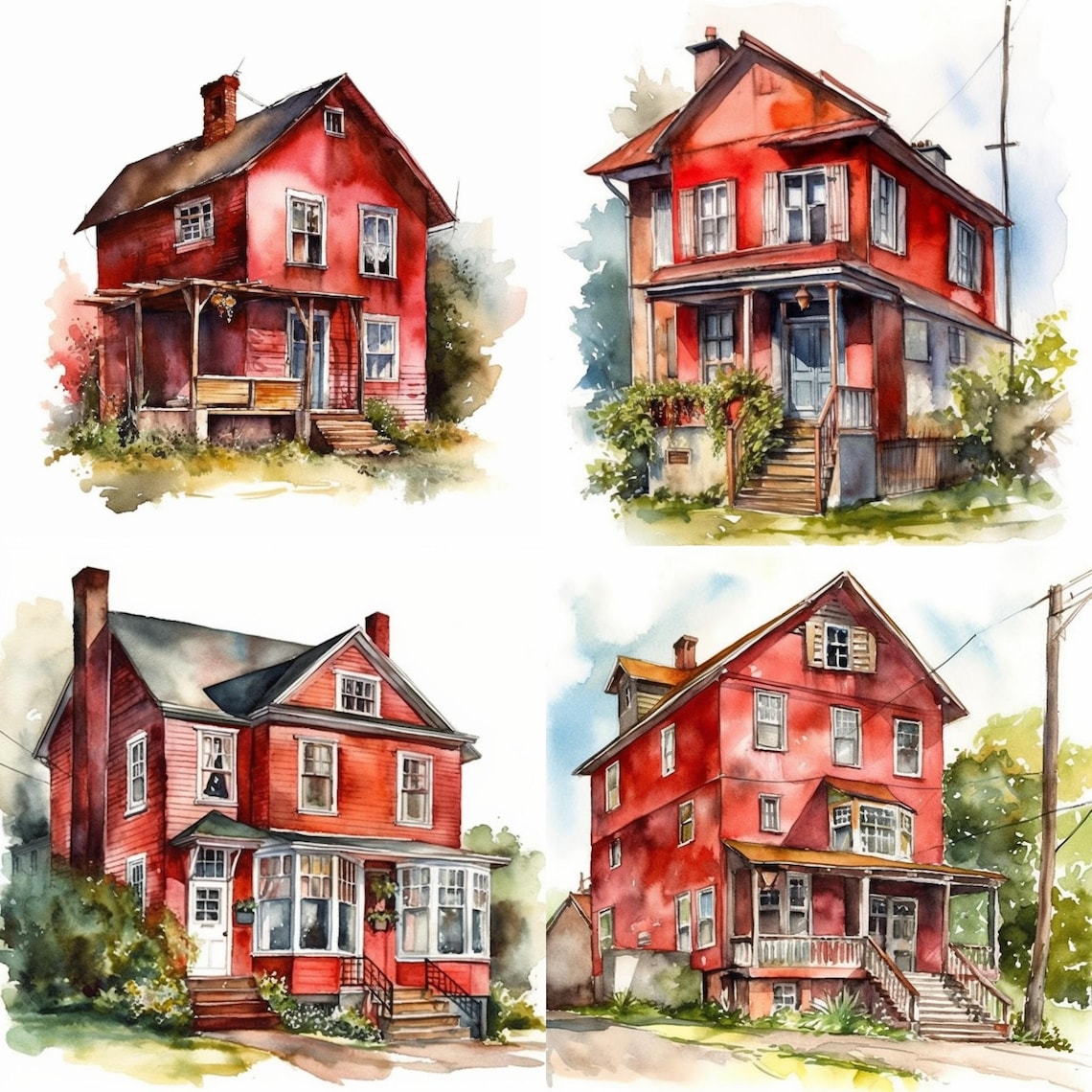 Red House Clipart Set of 8 High-quality Buildings PNG - Etsy