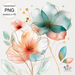 10 Abstract Floral Clipart - Watercolor Flowers Print - Pink, Blue ...
