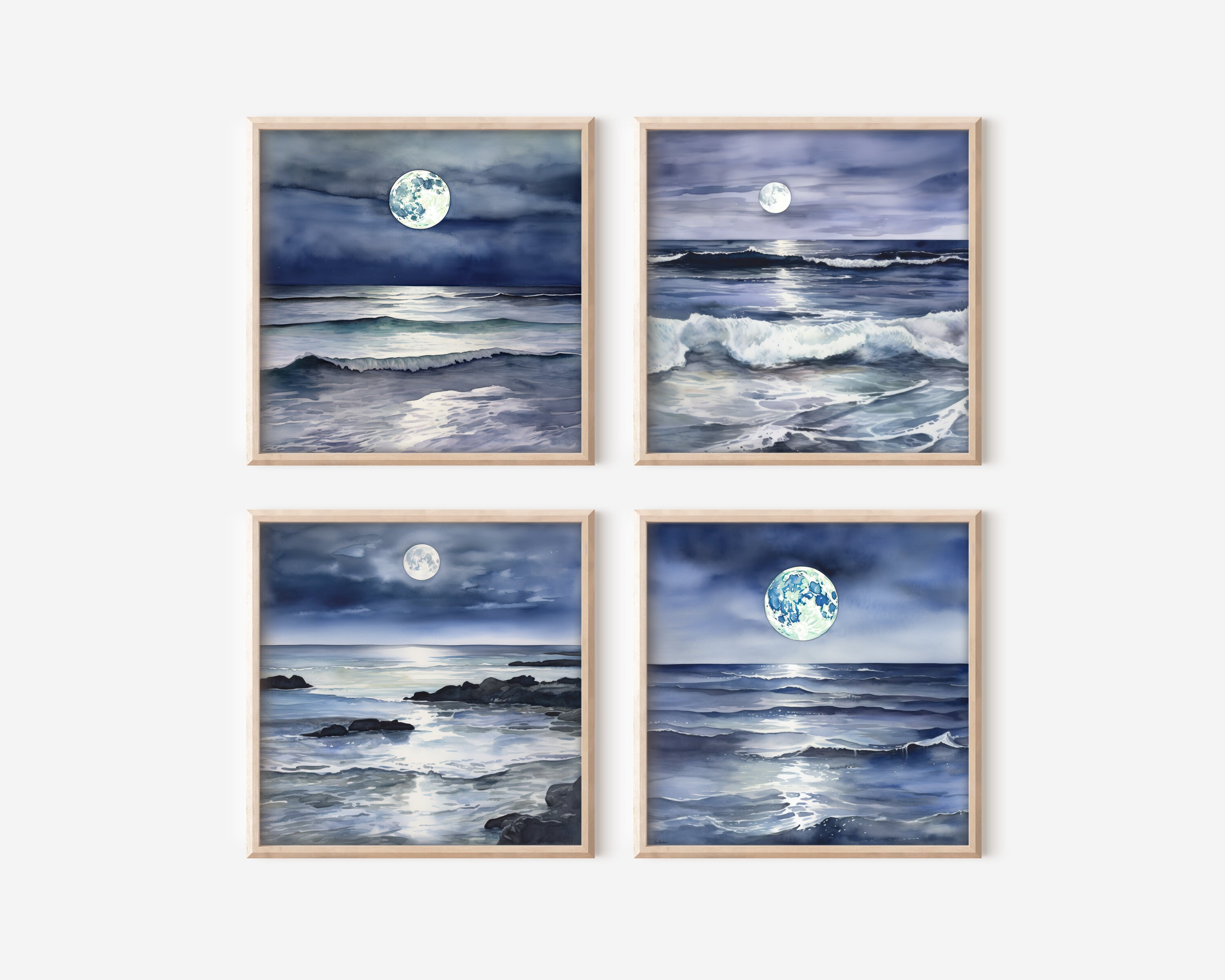 Moonlit Ocean Symphony Downloadable Art Set of 4 - Etsy