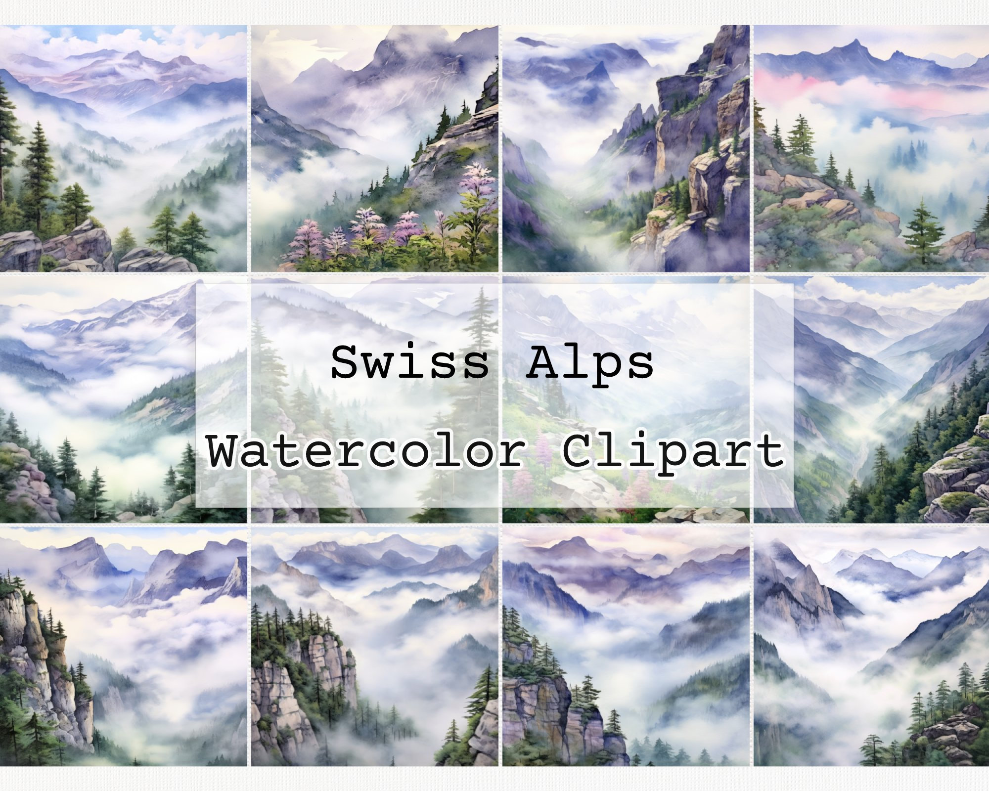 Swiss Alps Wall Art Watercolor Clipart of Swiss Alps - Etsy