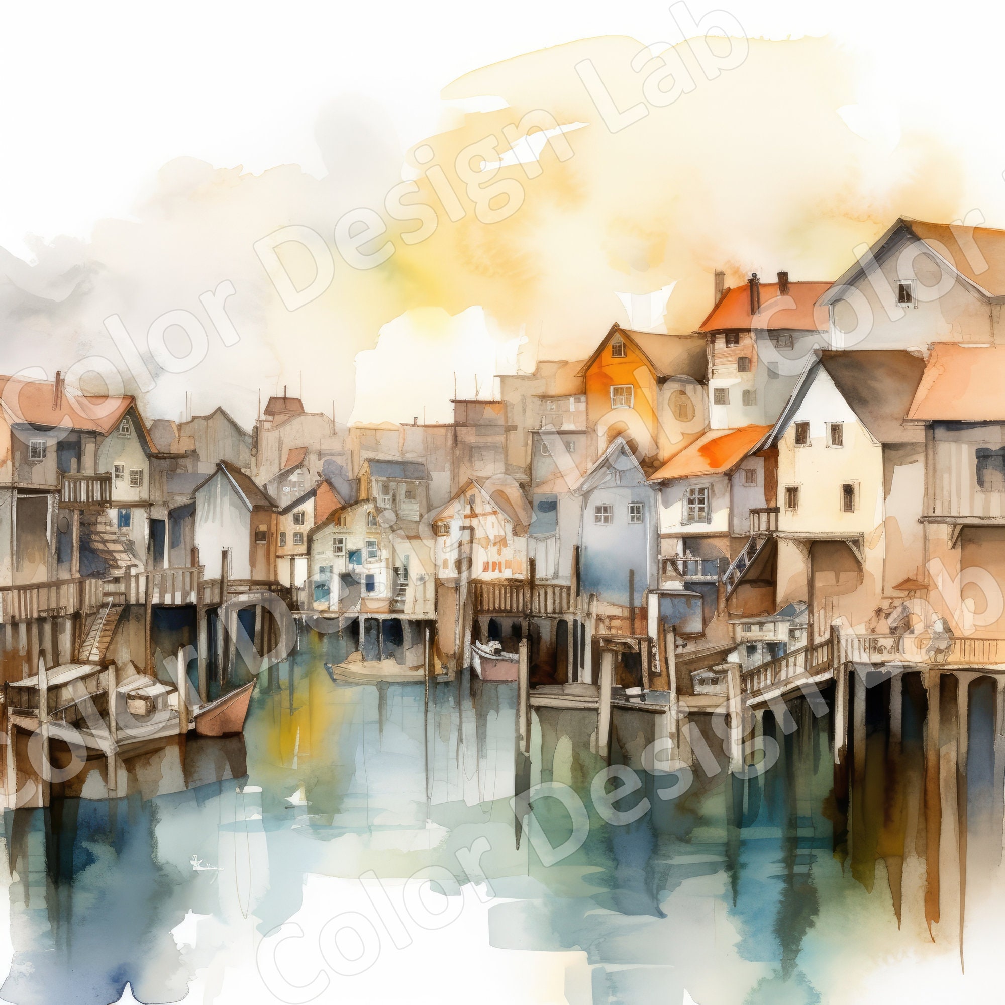 Picturesque Fishing Harbor Printable Clipart Set 8 - Etsy