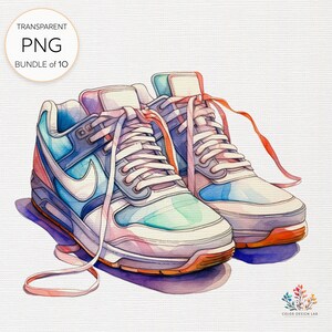 Vintage Sneakers 1980s Watercolor Sneakers Clipart Classic Retro ...