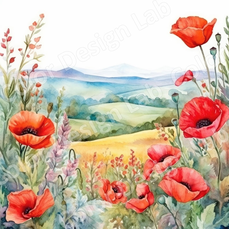 Field of Poppies Printable Clipart Set 8 High-resolution PNG - Etsy