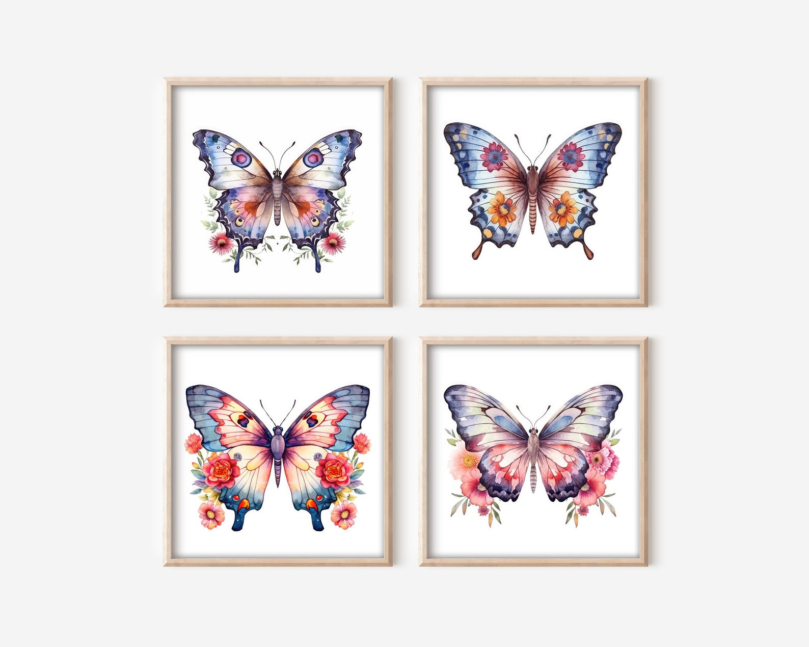 Butterfly on Wildflowers Printable Wall Art Set of 8 - Etsy