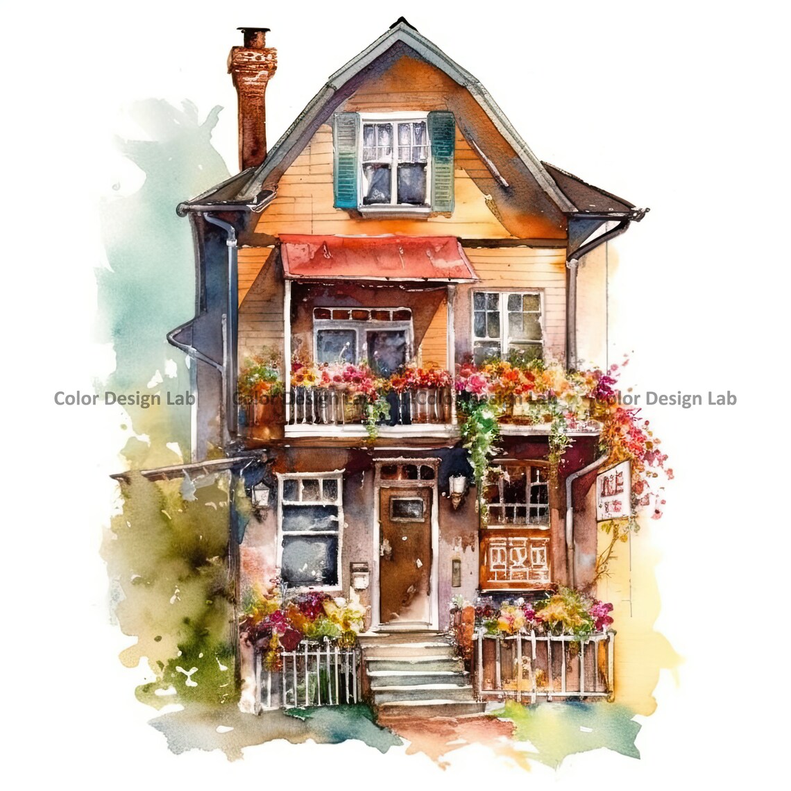 Cute House Clipart - 8 PNG Watercolor Houses Set - Digital Download ...