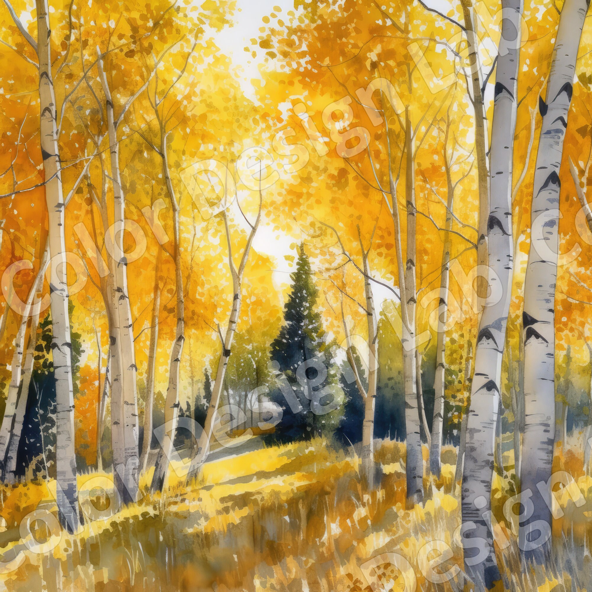 Golden Aspen Grove PNG Download High-resolution Set of 4 - Etsy