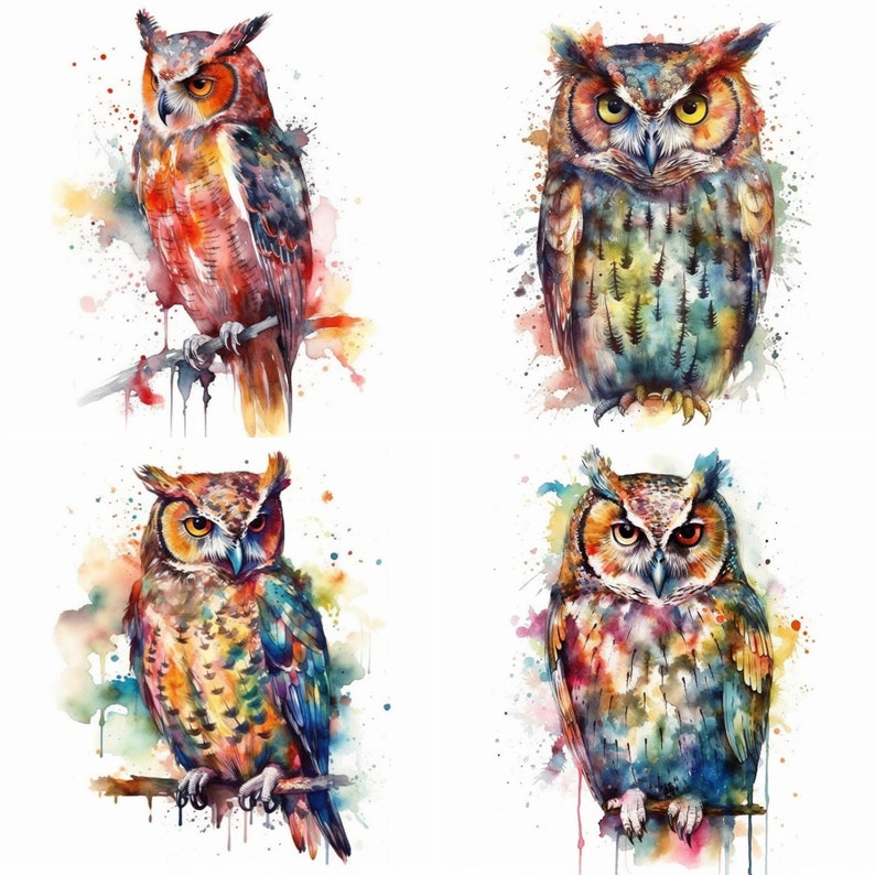 Owl Illustration 8-pack Clipart Set - High-quality Vector Printable Art ...