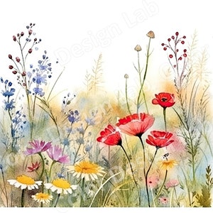 Wildflower Meadow Printable Wall Art Bundle, 8 High-resolution Pngs ...