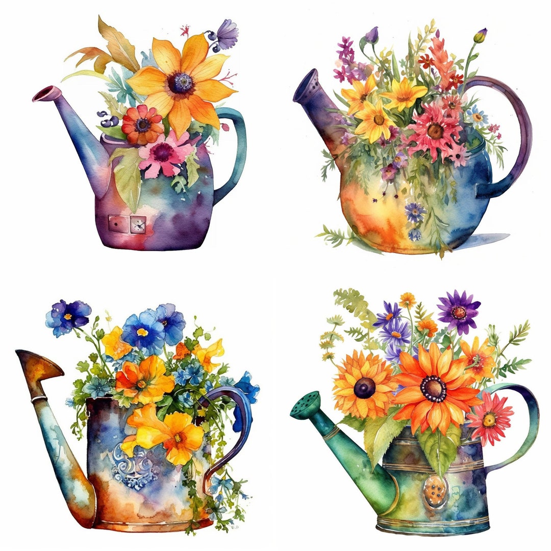 Flower Watering Can Clipart - Garden Water Can Set of 12 PNG Digital ...