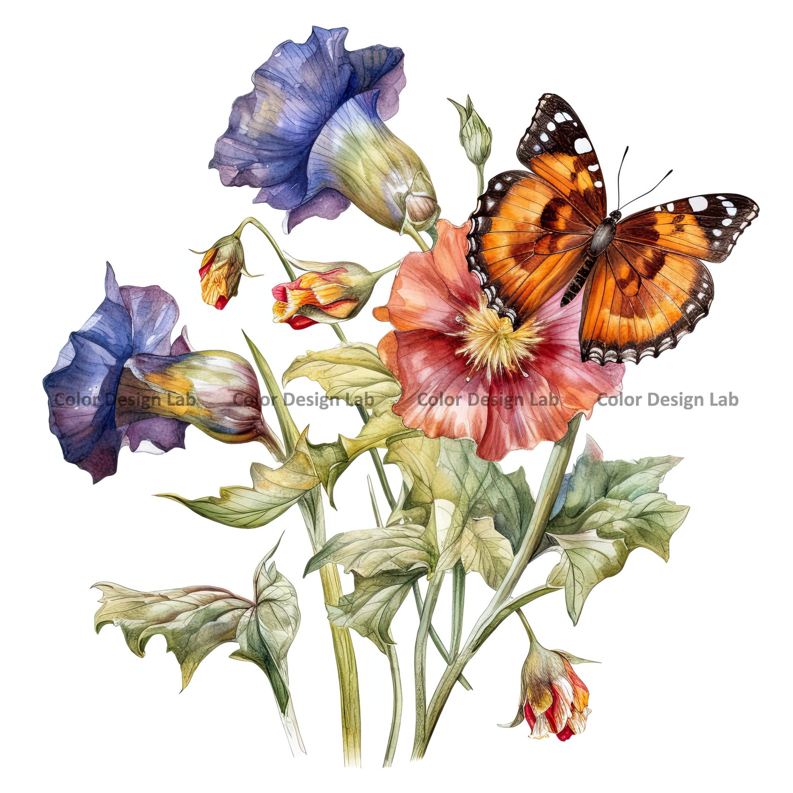 Flower and Butterfly Clipart Set of 12 High-quality Floral - Etsy