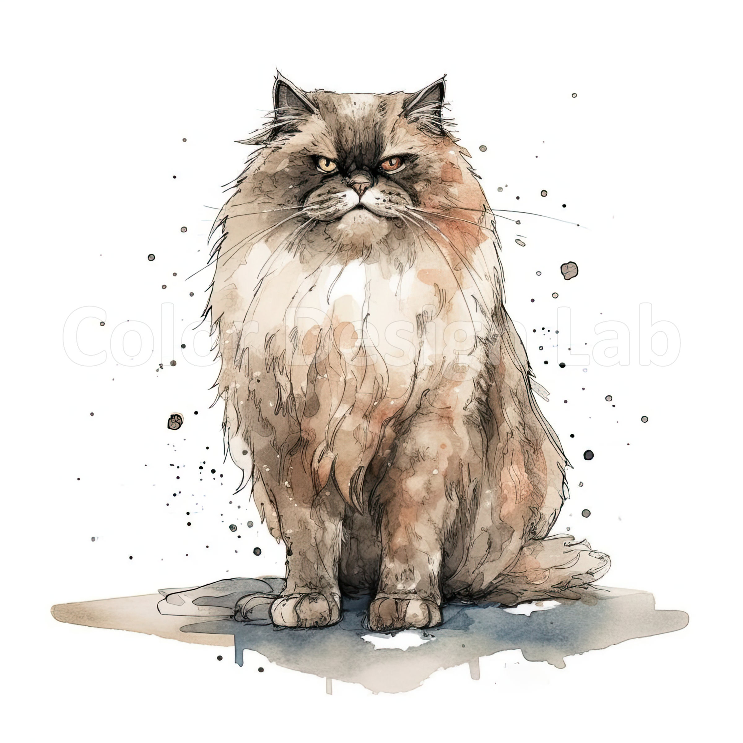 Himalayan Cat Clipart Image, Hand-drawn Fluffy Feline Design, Majestic ...