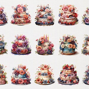 Boho Birthday Cake Clipart Bundle of 36 Quality Transparent Watercolor ...