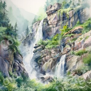 Cascading Mountain Waterfall Clipart, Set of 4 High-resolution ...