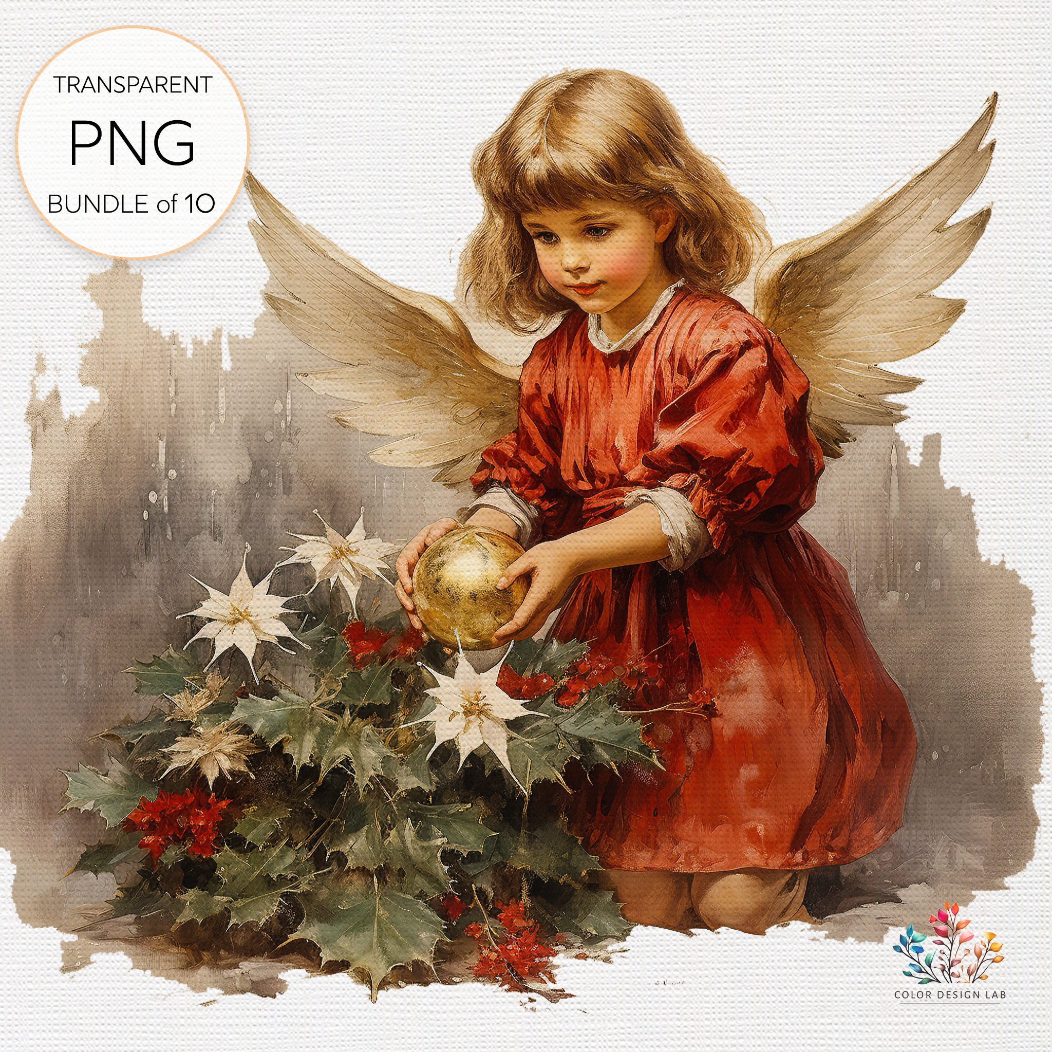 Vintage Christmas Spirit Clipart - Angelic, Candlelight & Gift ...