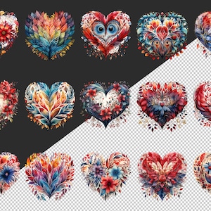 Boho Heart Clipart Bundle of 36 Quality Transparent Watercolor Png ...