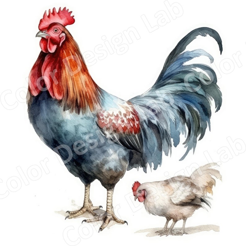 Cockerel Hen Printable Clipart Set 8 High Resolution Images - Etsy