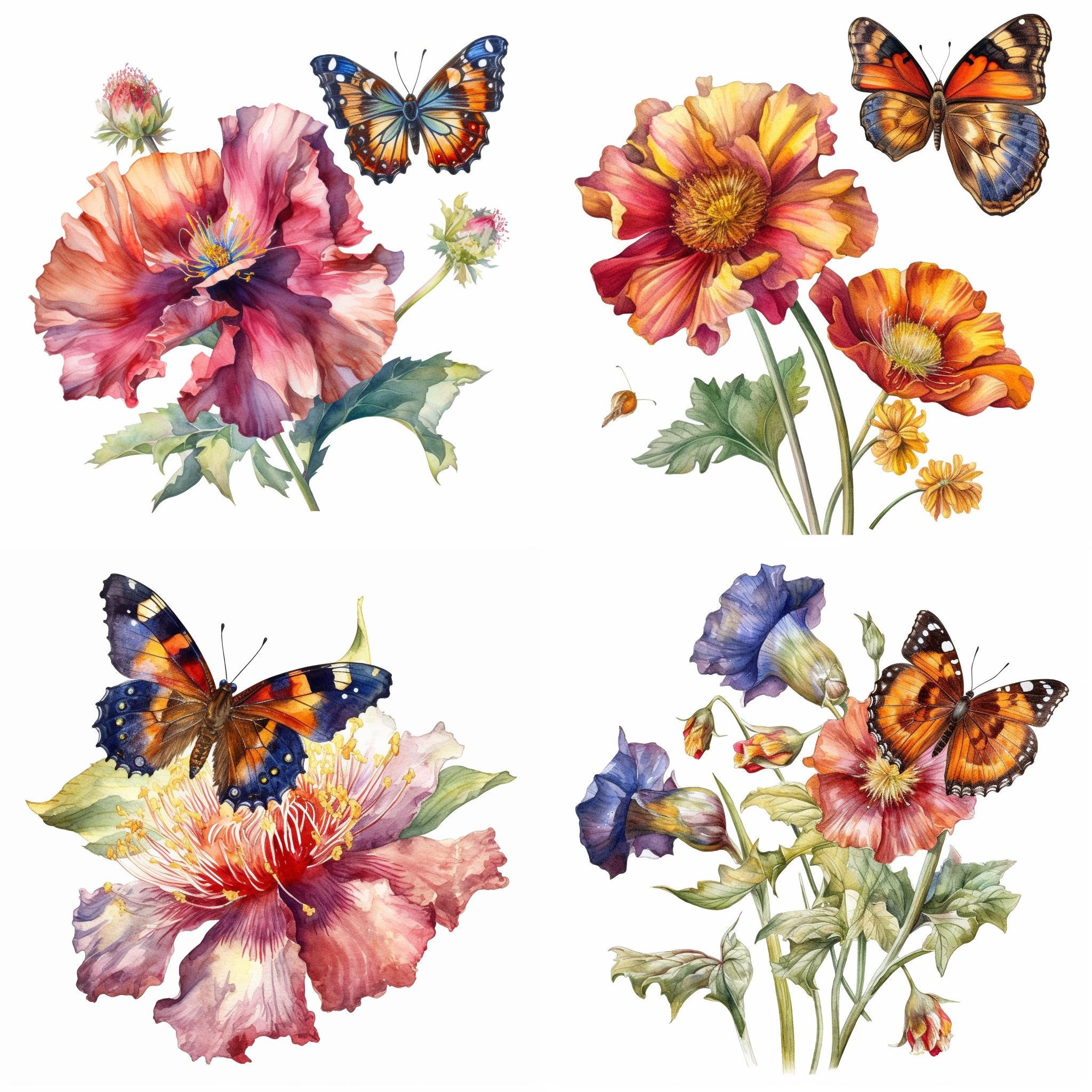 Flower and Butterfly Clipart Set of 12 High-quality Floral - Etsy
