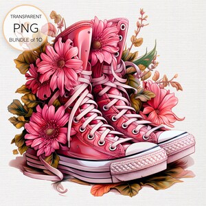 Pink Floral Sneakers Clipart - Fashionable Footwear Illustration PNG ...