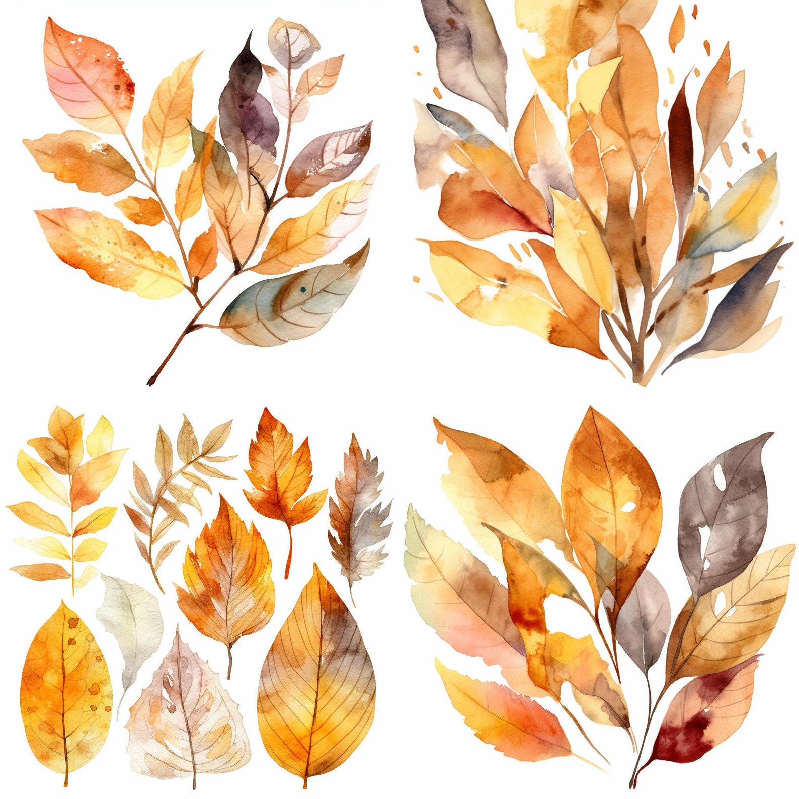 Amber Autumn Leaves Clipart 8 Printable Autumn Leaves PNG - Etsy