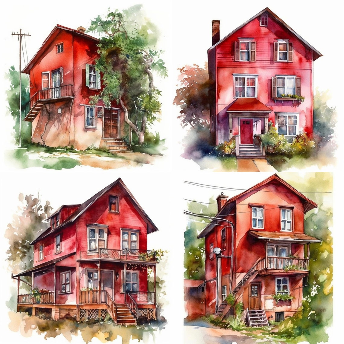 Red House Clipart Set of 8 High-quality Buildings PNG - Etsy
