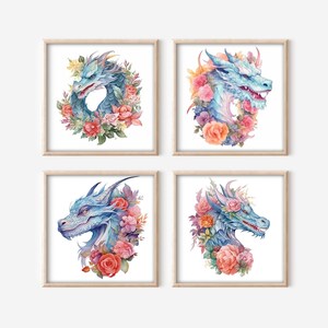 Floral Dragon Printable Clipart Set – 8 Pngs of Fantasy Art, Instant ...